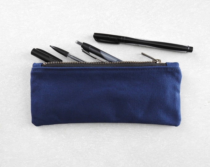 Blue Canvas Pencil Case Zipper Pouch - Etsy
