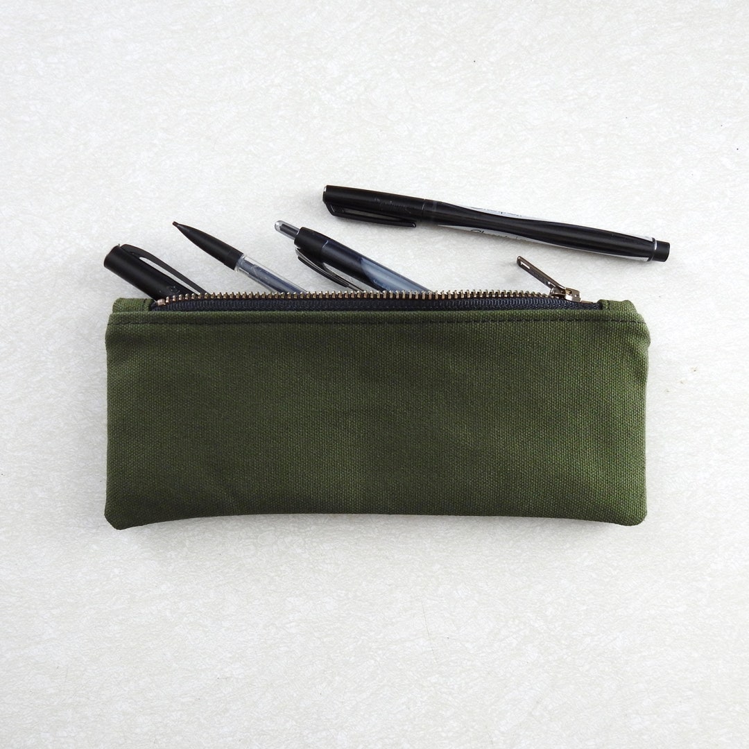 Green Canvas Pencil Case, Zipper Pouch - Etsy