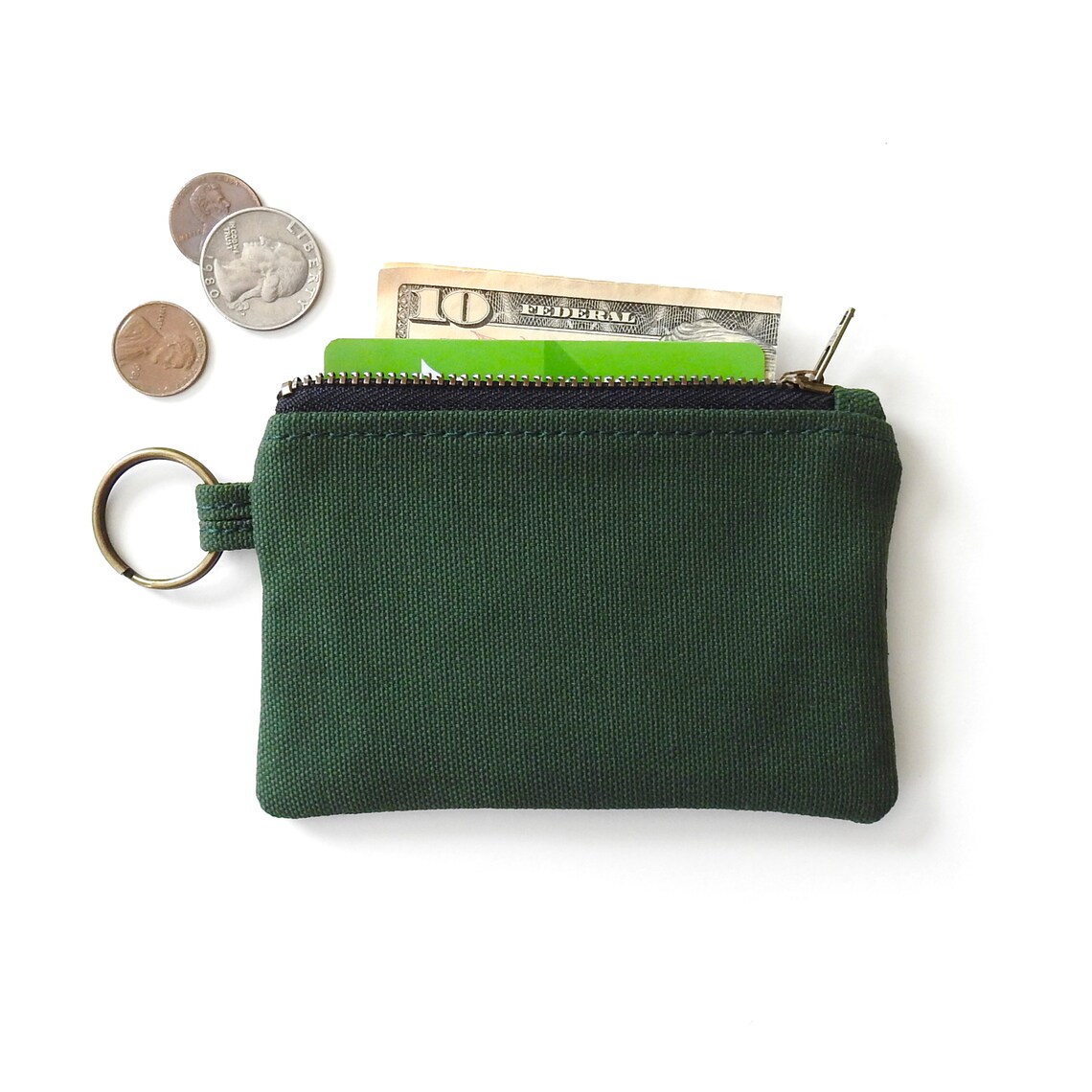 Green Canvas Keychain Wallet Coin Purse Pouch - Etsy