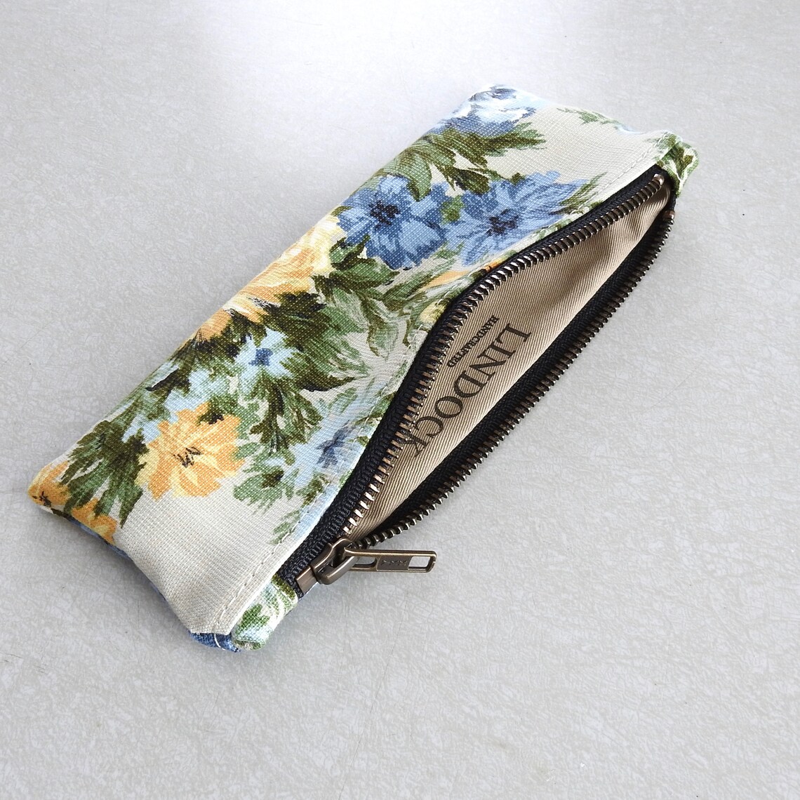 Floral Pencil Case Blue Yellow Vintage Fabric - Etsy