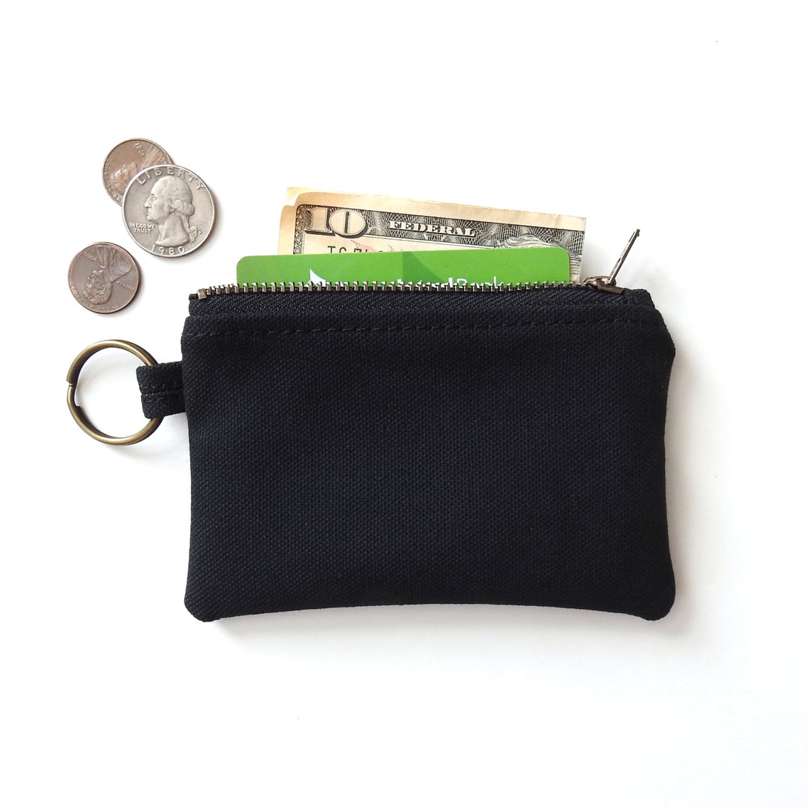 Black Canvas Keychain Wallet Coin Purse. Handmade By Lindock | Etsy