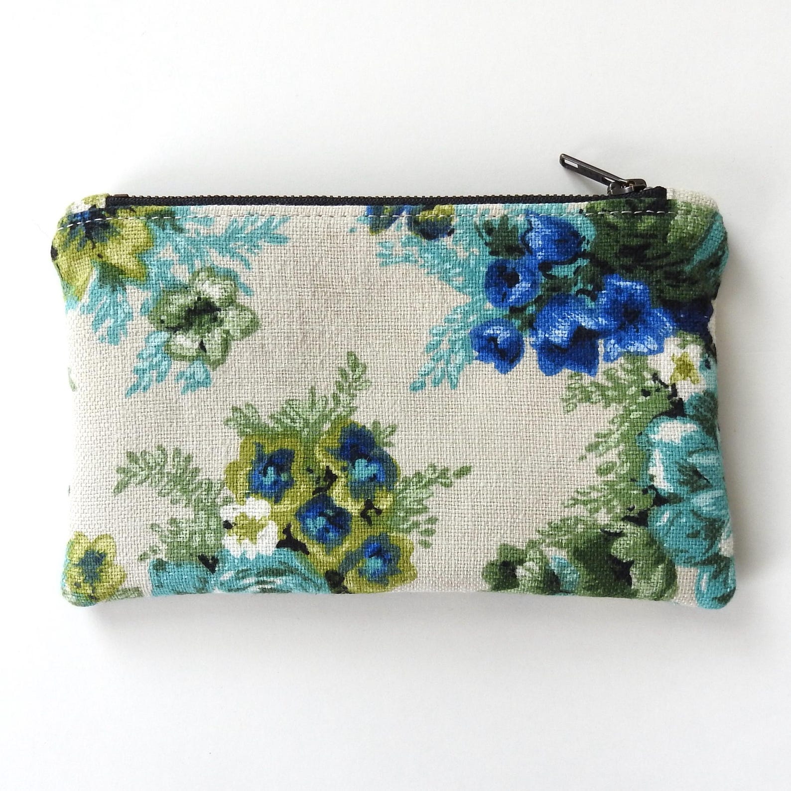 Blue Floral Pencil Case, Medium Zipper Pouch, Vintage Fabric - Etsy