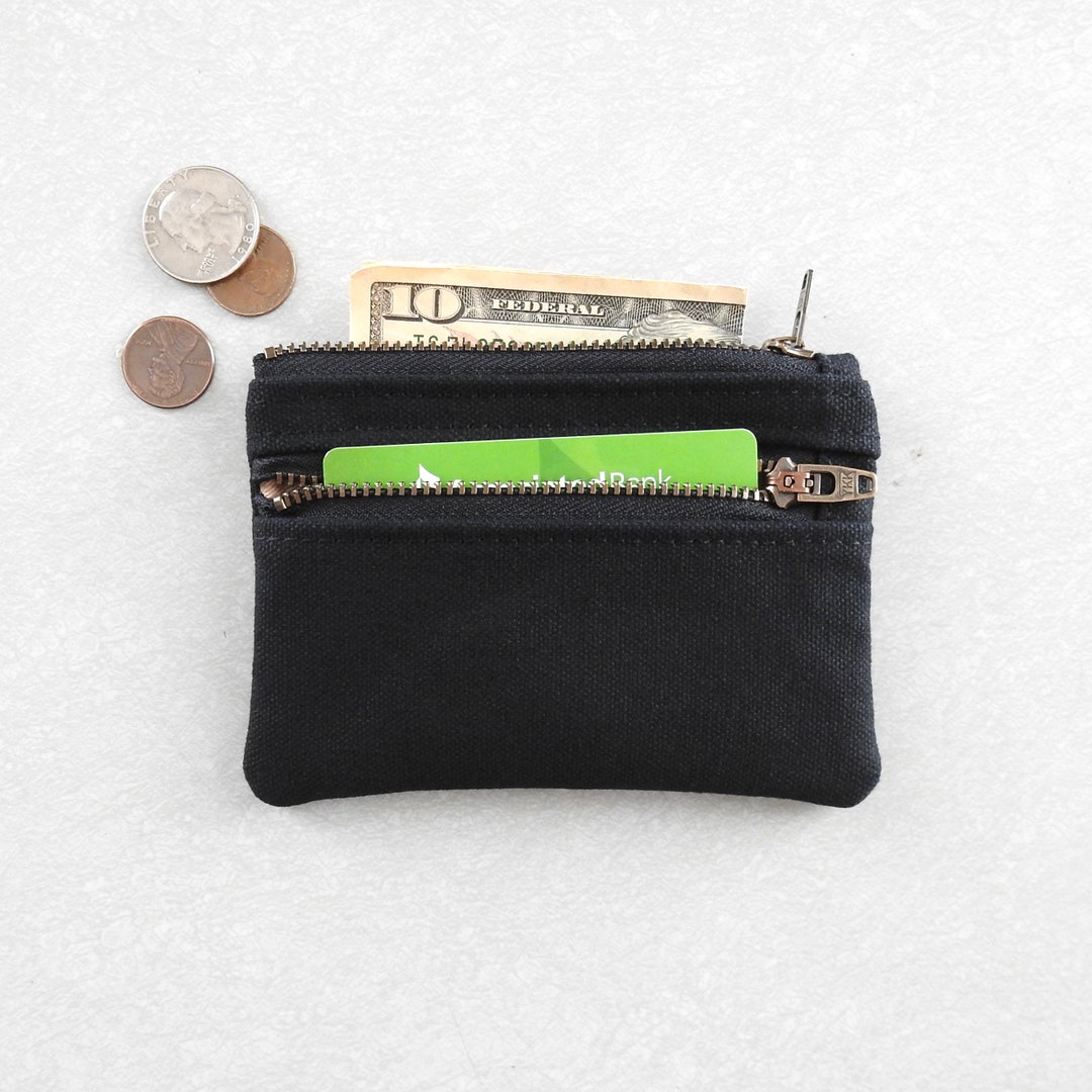 Black Canvas Wallet, Coin Purse, Double Zipper Pouch - Etsy