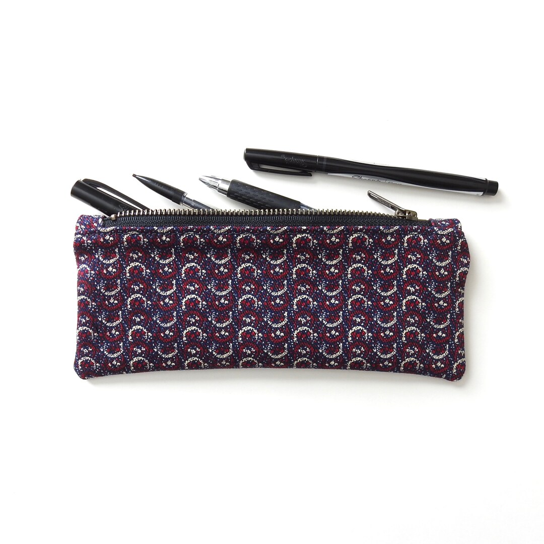 Navy Red Pencil Case, Zipper Pouch, Vintage Fabric - Etsy