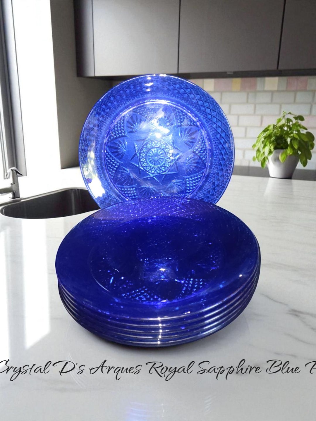 Cristal D'arques Royal Sapphire Blue Dinner Plates - Set of 5 - Etsy
