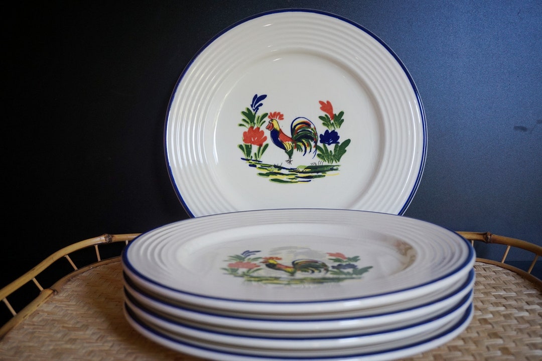 Vintage Varages Faience Rooster Dinner Plates Set of 5 - Etsy
