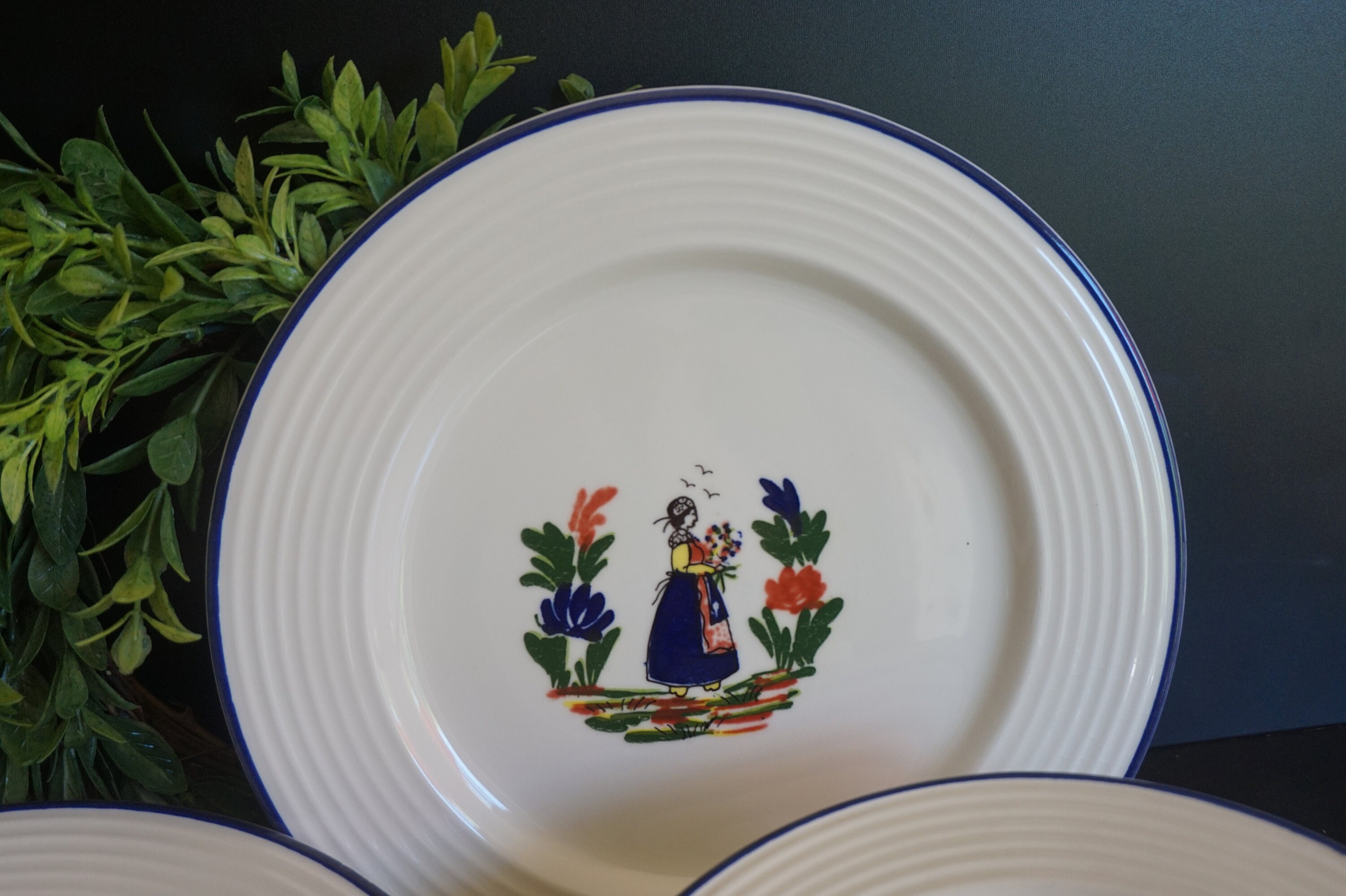 Vintage Varages Faience Peasant Woman Salad Plates Set of 9 / France ...
