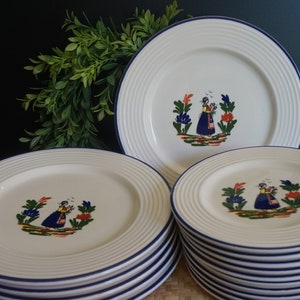 Vintage Varages Faience Peasant Woman Salad Plates Set of 9 / France ...