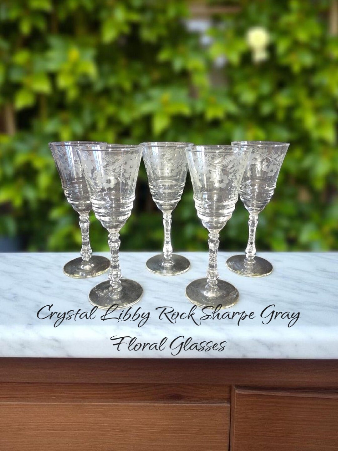 Classic Libby Rock Sharpe Gray Floral Cut Crystal Wine Glasses Set of ...