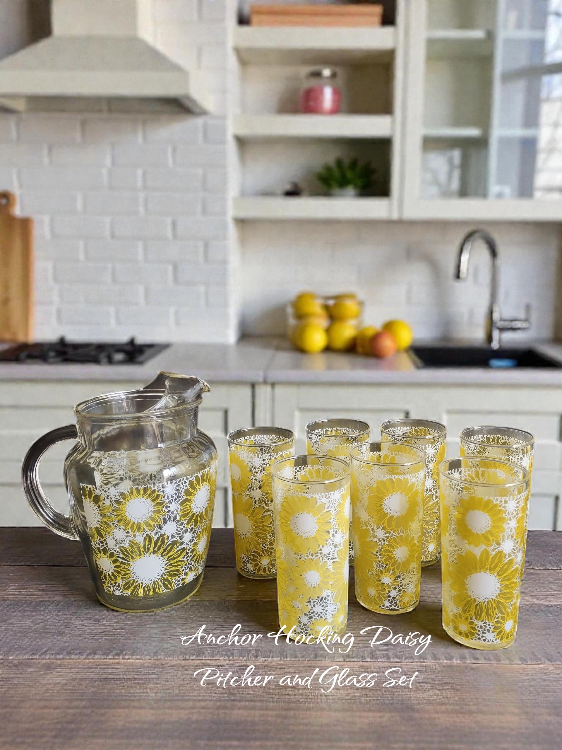 Mid Century Anchor Hocking Daisy Pitcher Set - Etsy