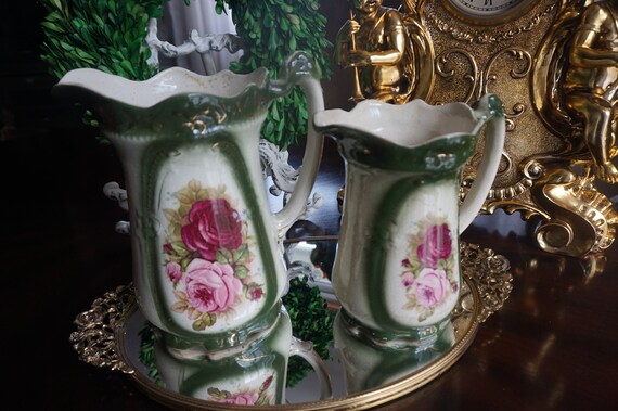 Beautiful 2 Porcelain Rose Pitchers - Etsy