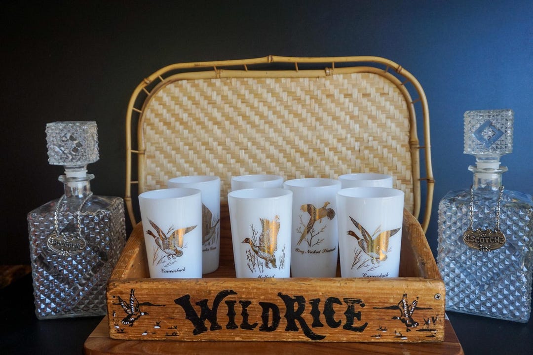 Wild Rice Duck Crate With 7 Federal Glass Duck Highballs and 2 ...