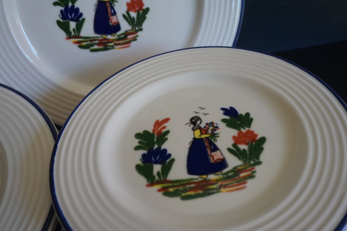 Vintage Varages Faience Peasant Woman Salad Plates Set of 9 / France ...