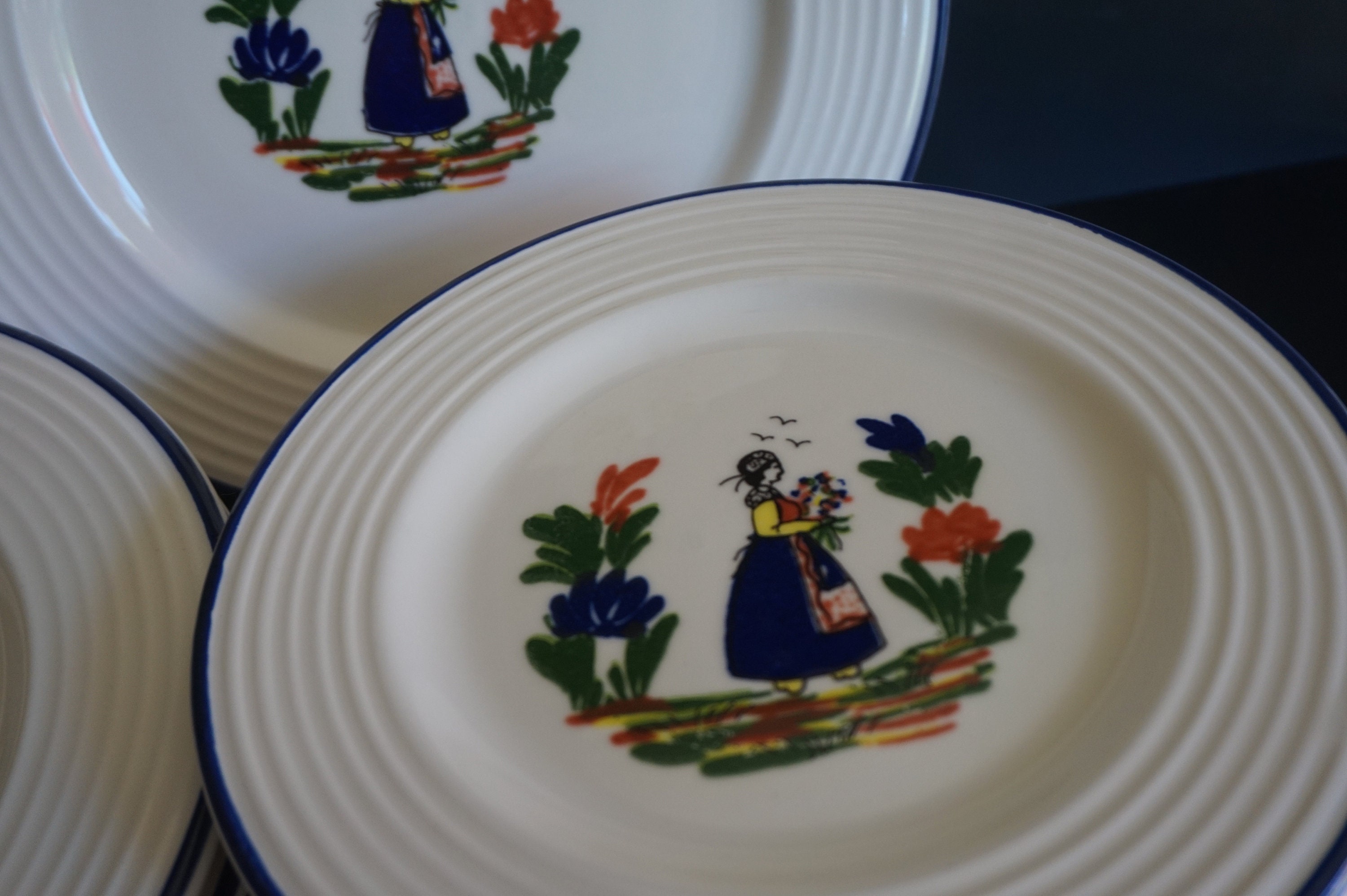 Vintage Varages Faience Peasant Woman Salad Plates Set of 9 / France ...