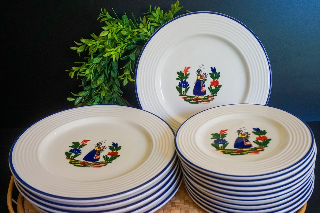 Vintage Varages Faience Peasant Woman Salad Plates Set of 9 / France ...