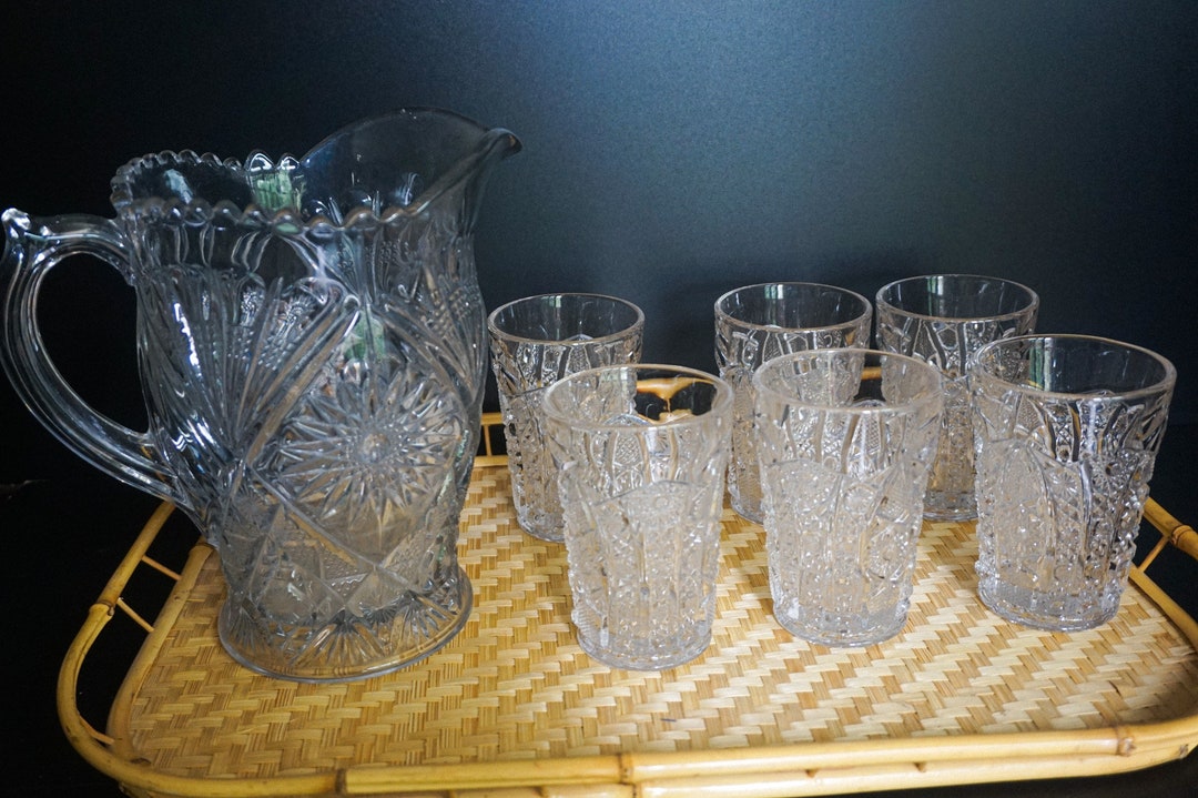 EAPG Glass Pitcher With 6 Eight Ounce Glasses - Etsy