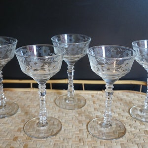 Vintage Libby Rock Sharpe Gray Floral Cut Crystal Champagne Glasses Set ...