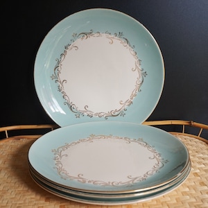 Lifetime China Turquoise Gold Crown Dinner Plates, Set of Four - Etsy