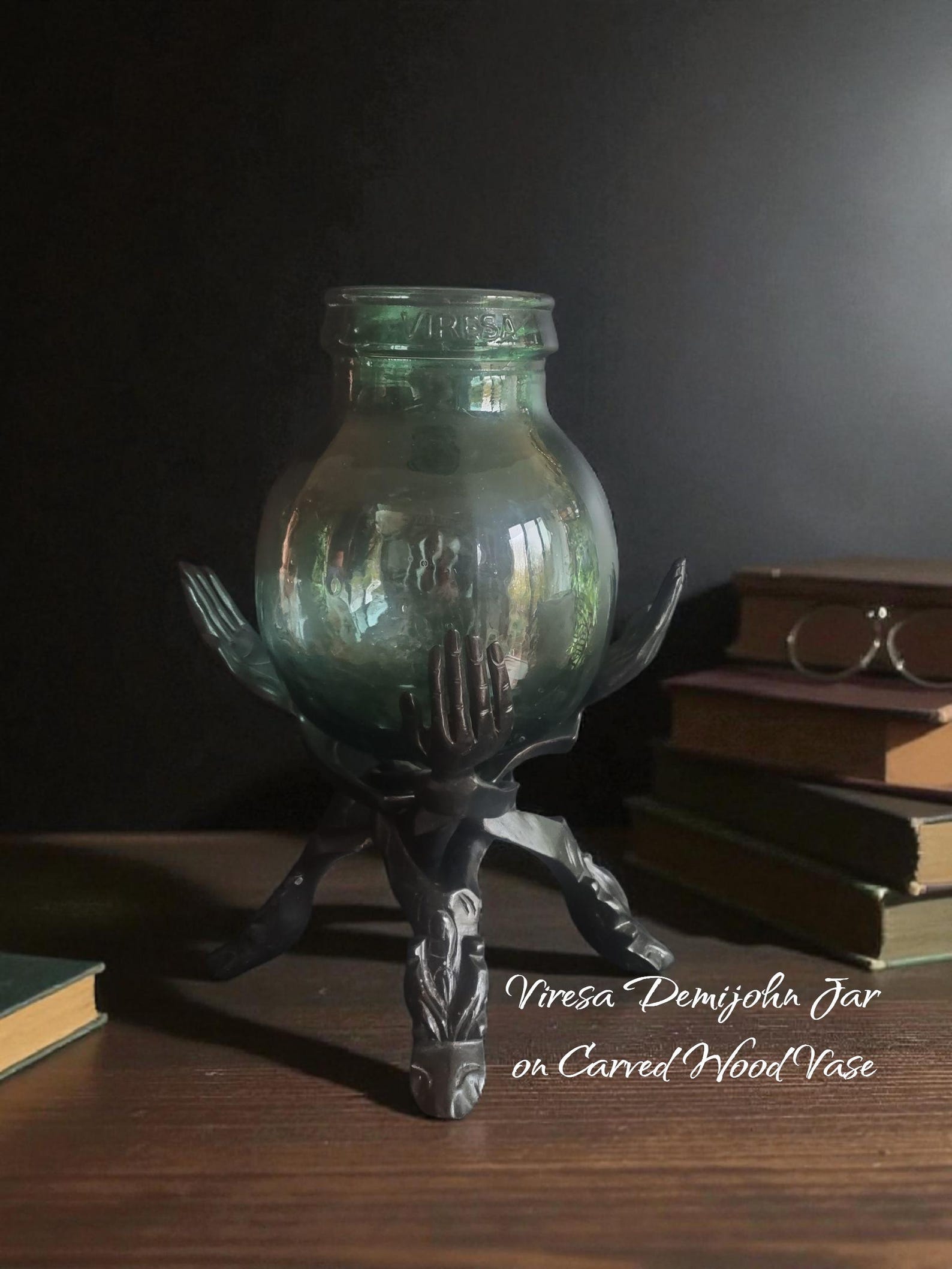 Viresa Demijohn Vase Jar With Carved Wood Stand - Etsy