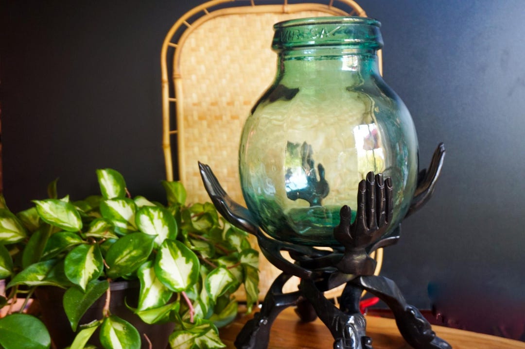 Viresa Demijohn Vase Jar With Carved Wood Stand - Etsy