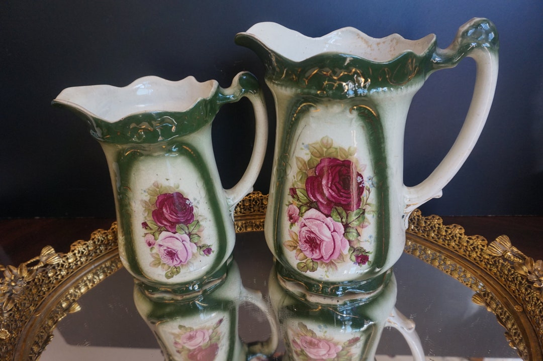 Beautiful, 2 Porcelain Rose Pitchers - Etsy