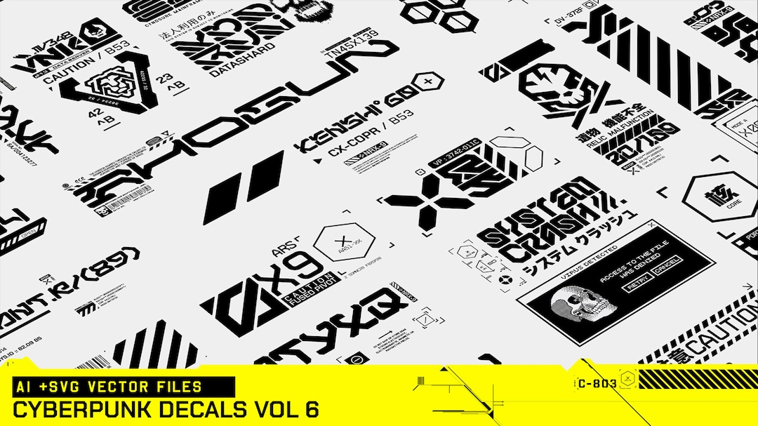 Digital - Cyberpunk Vector Decals Vol 6 - Etsy