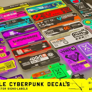 Digital - Neon Cyberpunk Vector Decals Vol 5 - Etsy