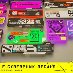 Digital - Neon Cyberpunk Vector Decals Vol 5 - Etsy