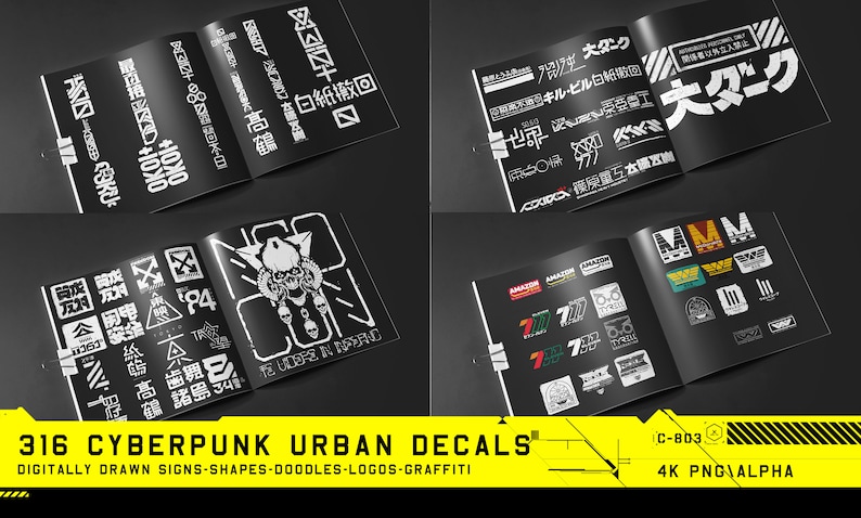 Digital - 316 Hand Drawn Cyberpunk Urban Decals Extended Commercial - Etsy