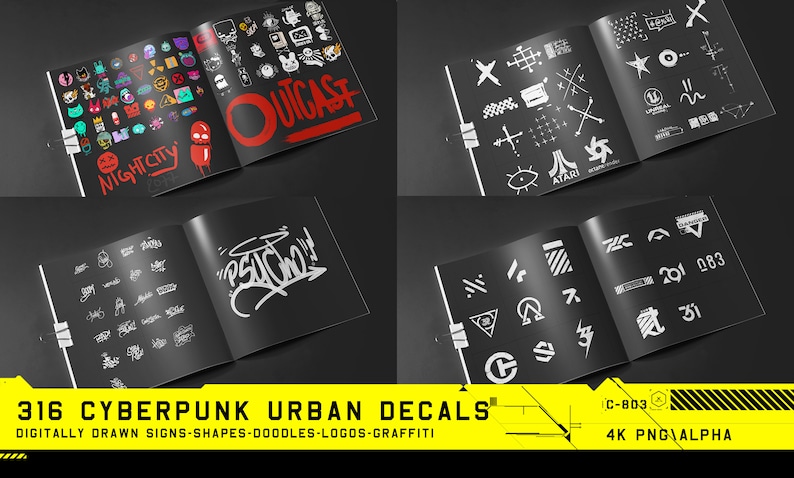 Digital - 316 Hand Drawn Cyberpunk Urban Decals Extended Commercial - Etsy