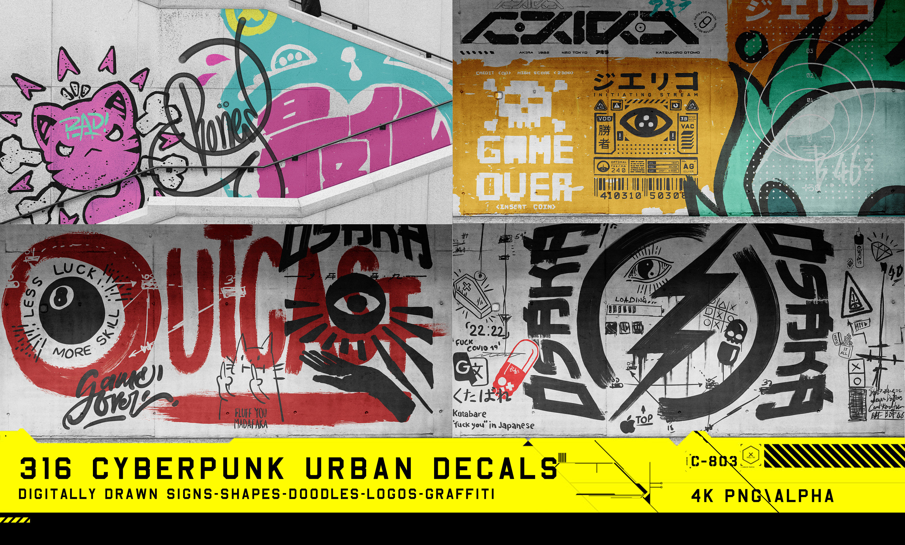 Digital - 316 Hand Drawn Cyberpunk Urban Decals - Etsy