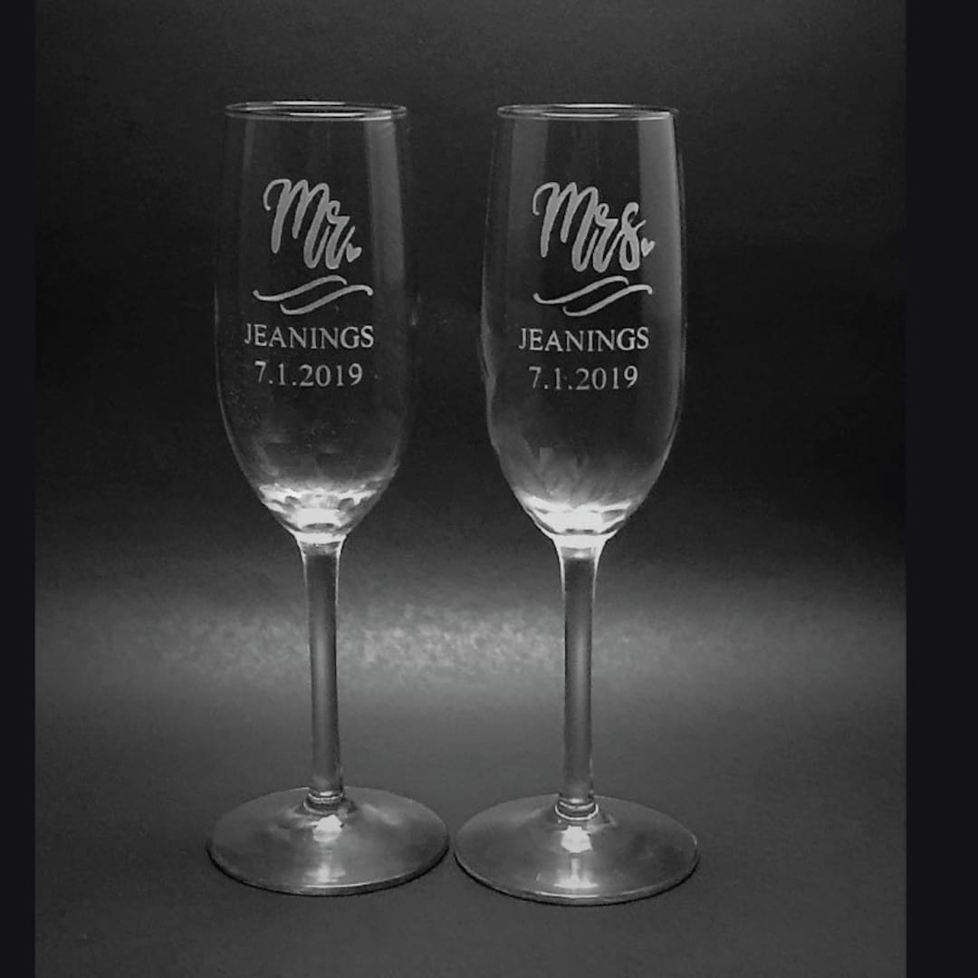 Custom Etched Personalized Flutes, Etched Wedding Flutes, Mr and Mrs ...