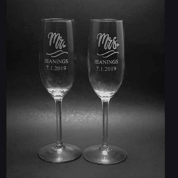 Custom Etched Personalized Flutes Etched Wedding Flutes Mr | Etsy