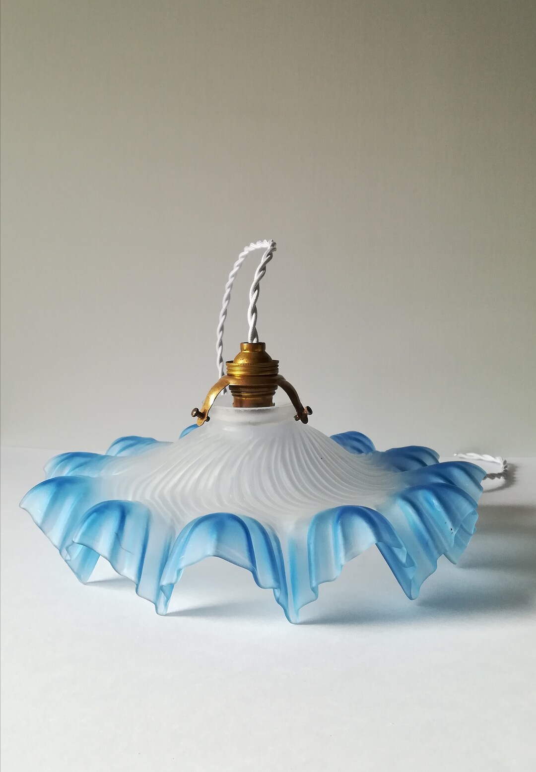 French Vintage Frilly Blue Pendant Lamp Kit, 30's - Etsy