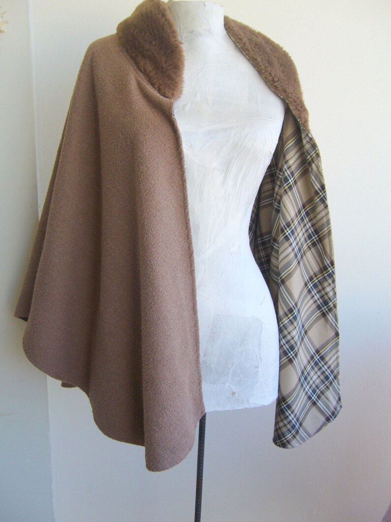 Tailormade Capote Double Sided/women Pelerine Plaided/fur Neck ...