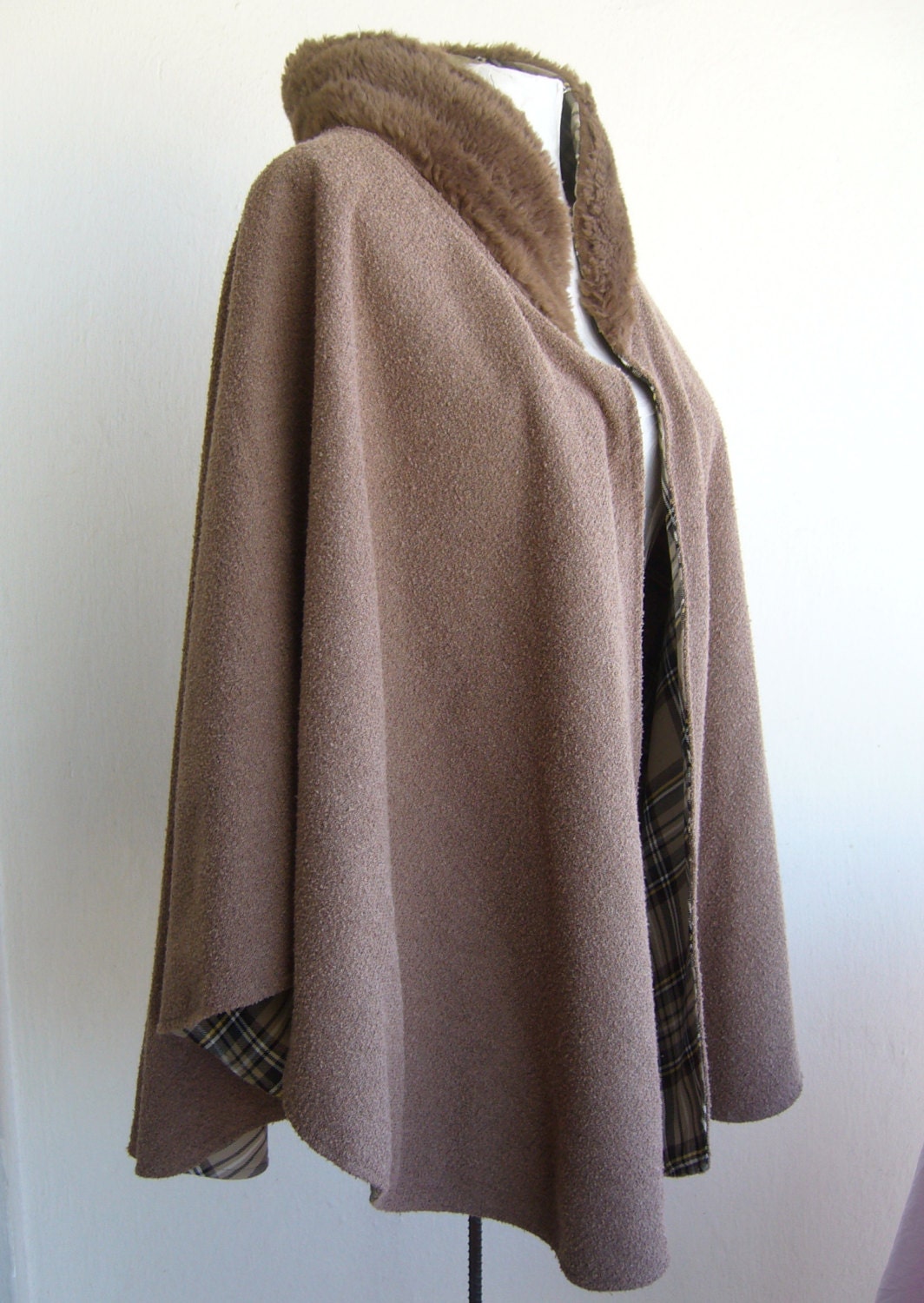 Tailormade Capote Double Sided/women Pelerine Plaided/fur Neck ...