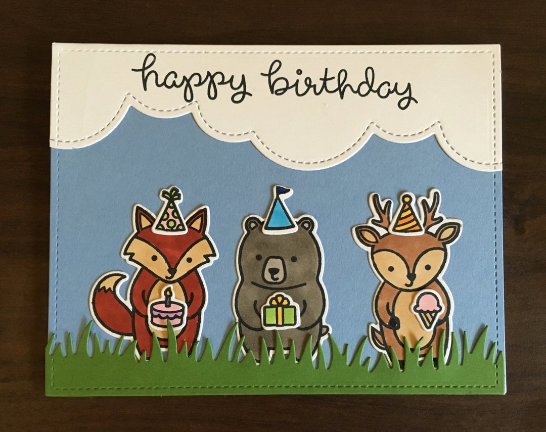 Handmade Happy Birthday Card-woodland Animals Birthday - Etsy