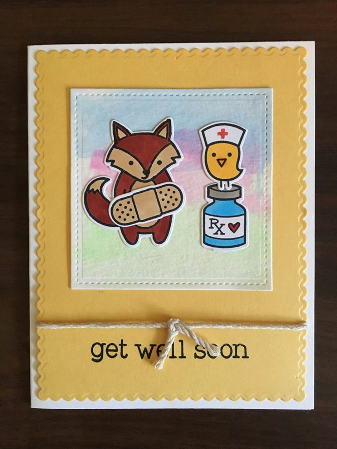 Handmade Get Well Soon Card-watercolor Background Card-cute Animal Get ...