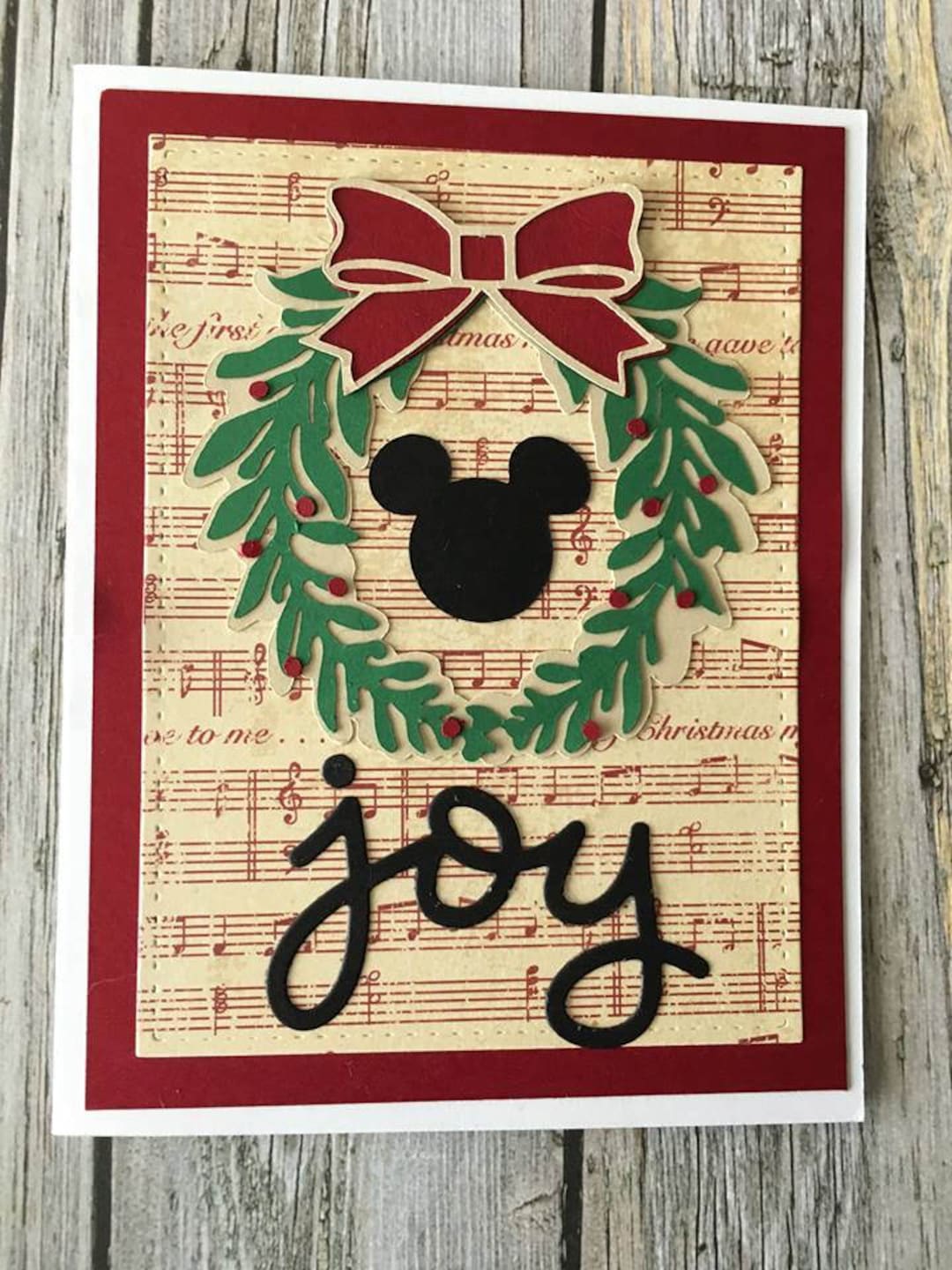 Mickey Mouse Inspired Christmas Card-mickey Mouse Inspired Card-joy ...