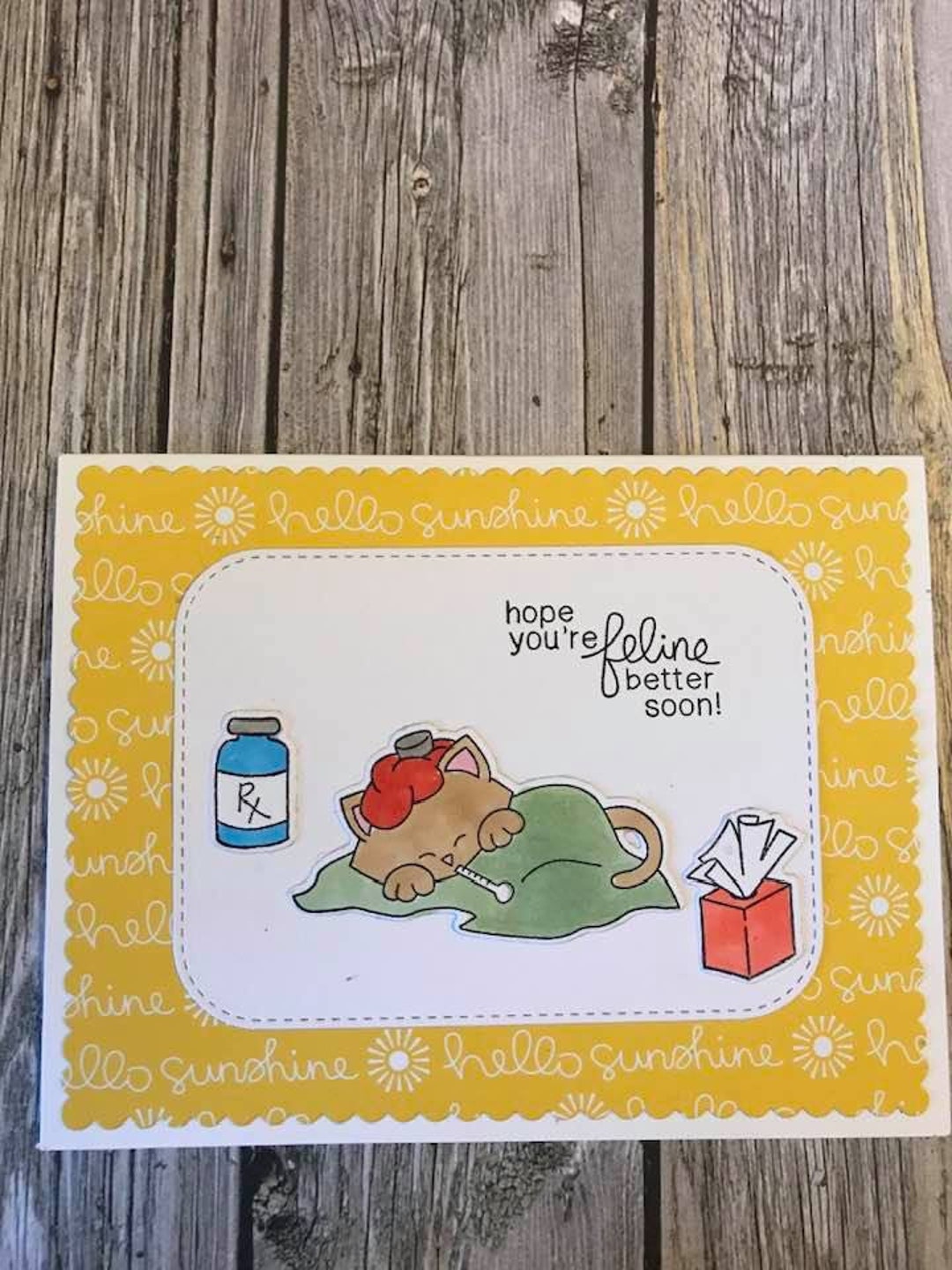 Handmade Cat Get Well Card-hand Colored Get Well Card-handmade Feel ...