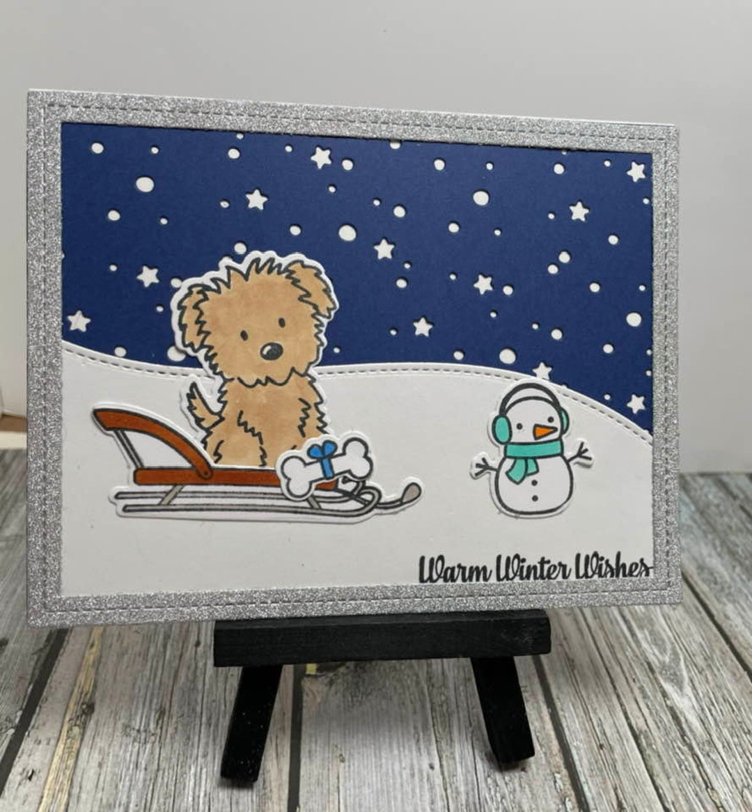 Handmade Dog Christmas Card-handmade Dog Warm Winter Wishes Card ...
