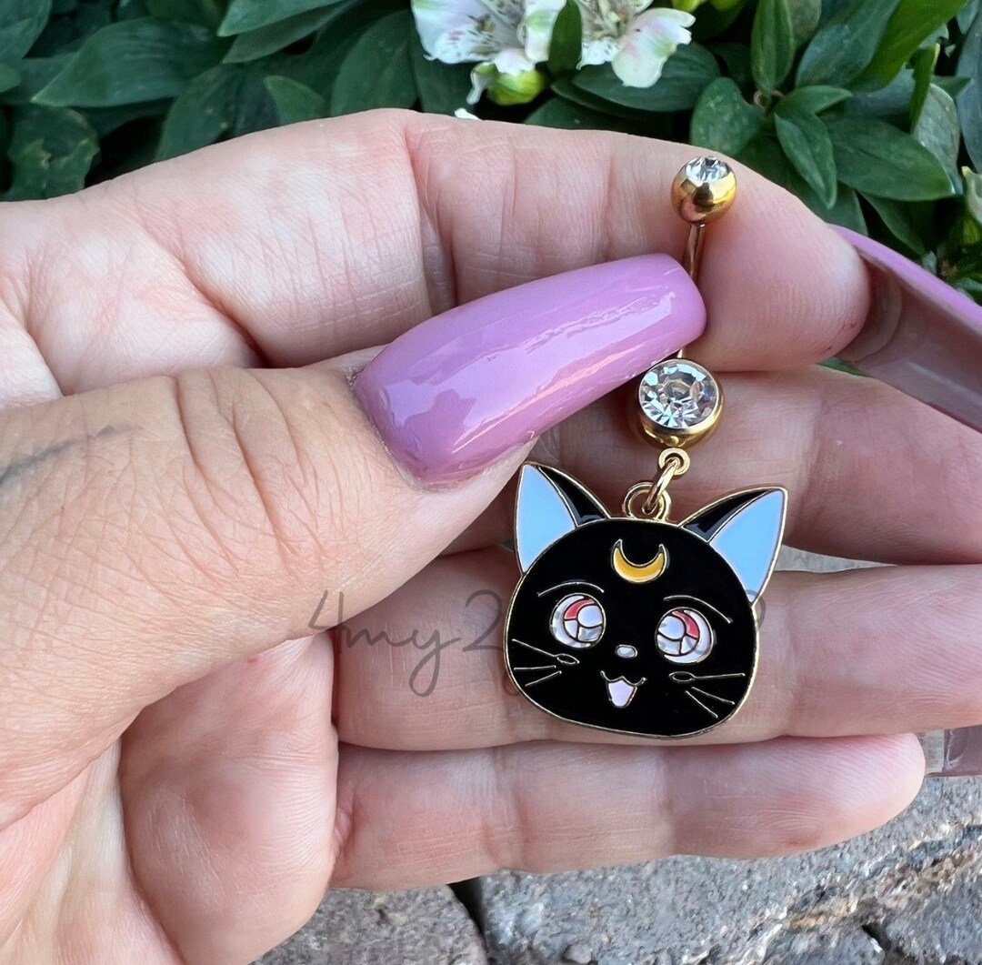 BIN #169 Sailor MOON Gold Inspired LUNA Black Cat Belly Button Dangle ...