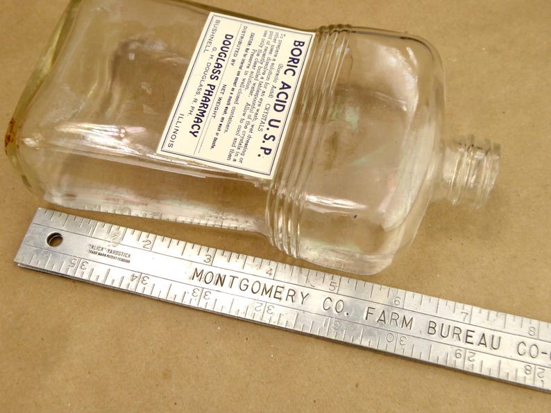 Vintage Boric Acid U.S.P. Pharmacy Bottle - Douglass Pharmacy Bushnell ...