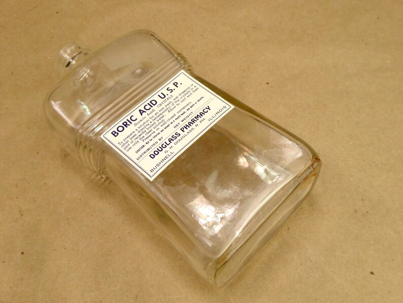 Vintage Boric Acid U.S.P. Pharmacy Bottle - Douglass Pharmacy Bushnell ...