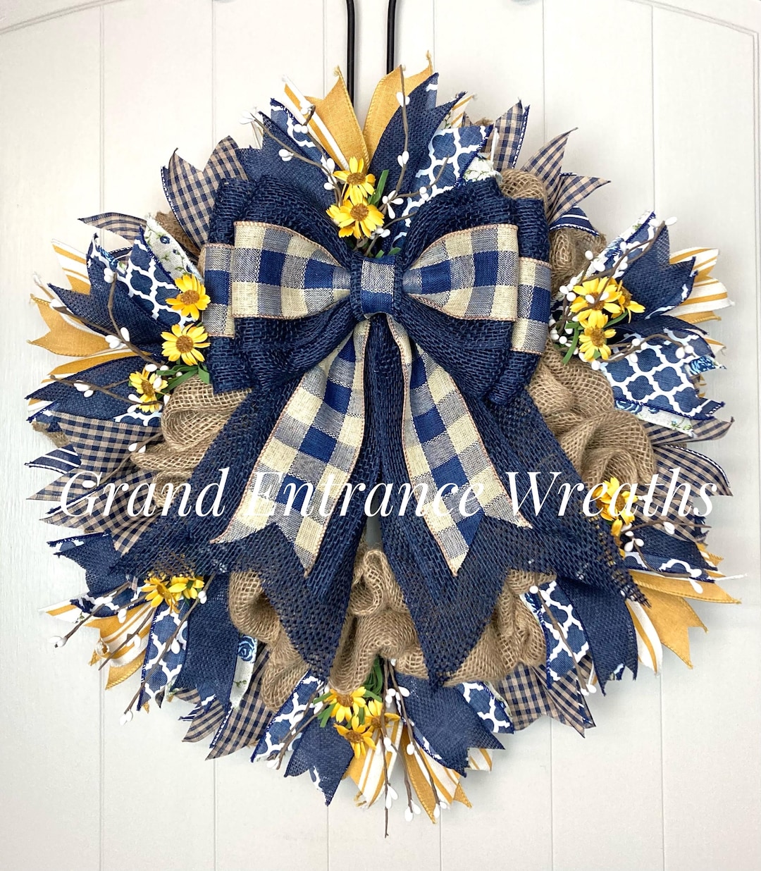 Primitive Wreath for Front Door, Summer Burlap Wreath, Rustic Burlap ...