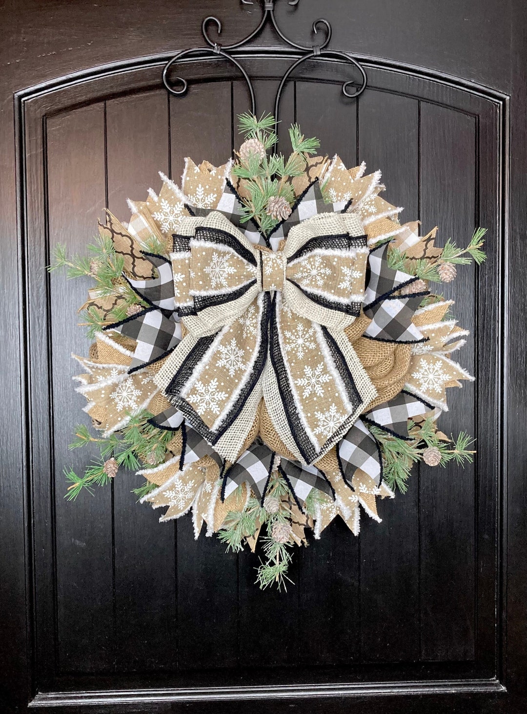 Winter Wreath for Front Door, Snowflake Wreath, Snowflake Burlap Wreath ...