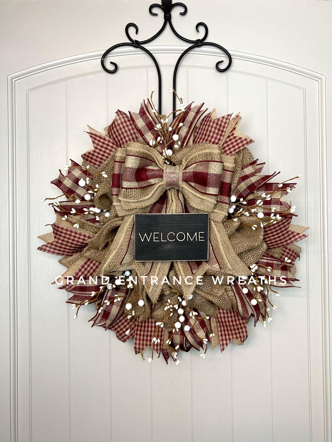 Primitive Burlap WREATH for Front Door, Year Round Wreath, Burlap ...
