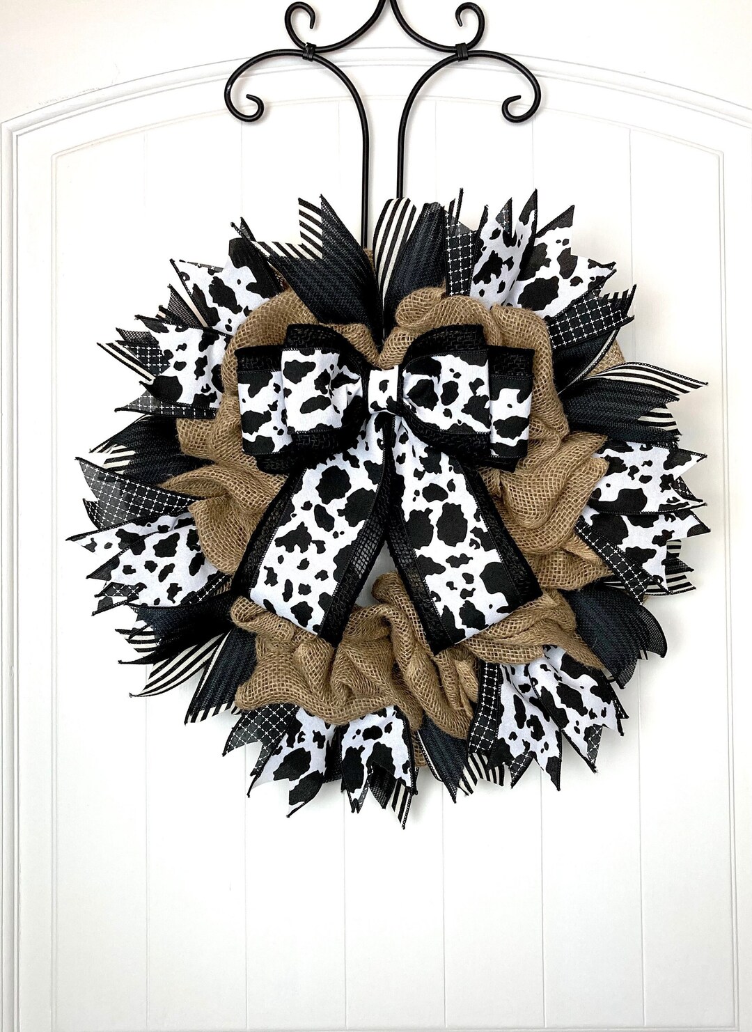 Cow Print Wreath for Front Door, Burlap Wreath, Western Wreath, Year ...