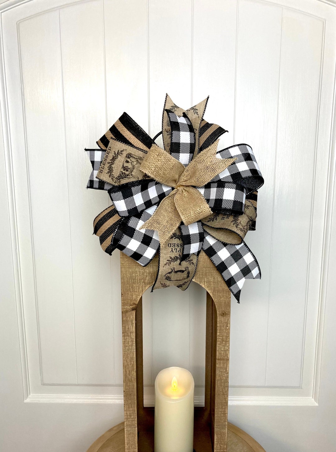 Lantern Bow, BOW ONLY, Farmhouse Bow, Wreath Bow, Buffalo Check Bow ...