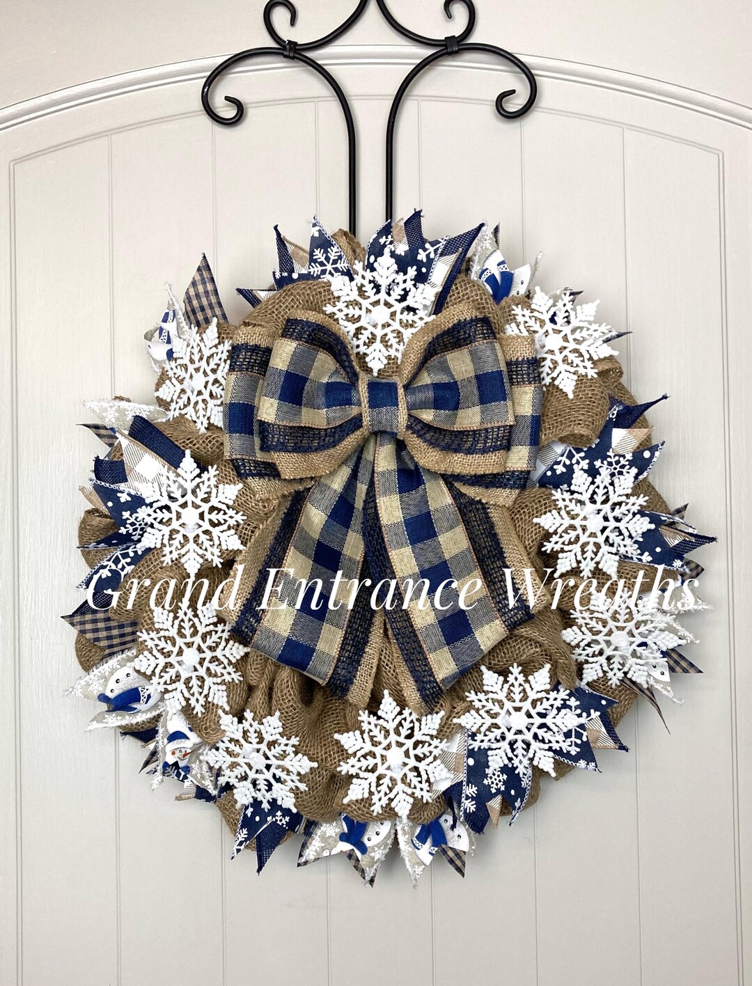 Winter Wreath for Front Door, Blue Snowflake Wreath, January Wreath ...